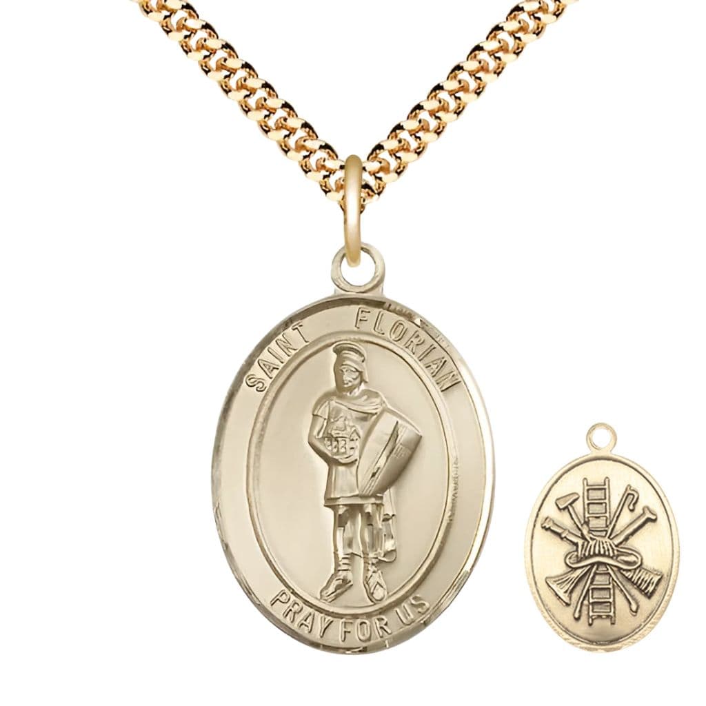 Firefighter St. Florian Gold-filled Medal with Fire Gear Back ...
