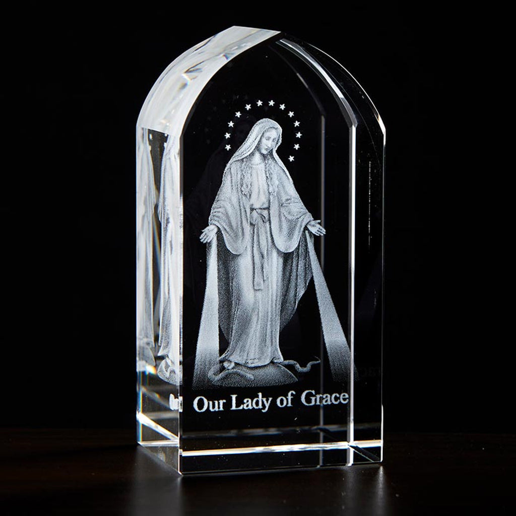 Jeweled Cross Our Lady of Grace Arched Etched Glass – Heavenly Divine ...