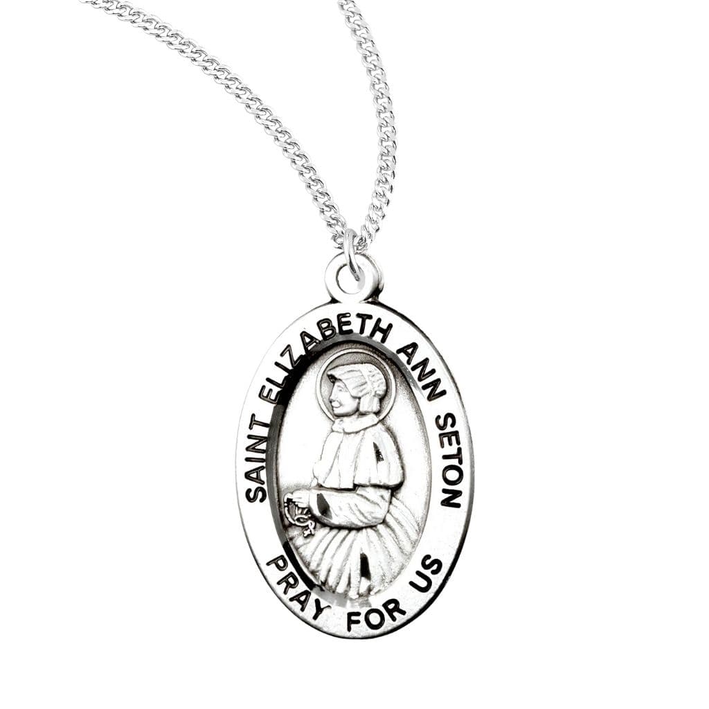 St. Elizabeth Ann Seton Sterling Silver Oval Medal Necklace - HMH ...